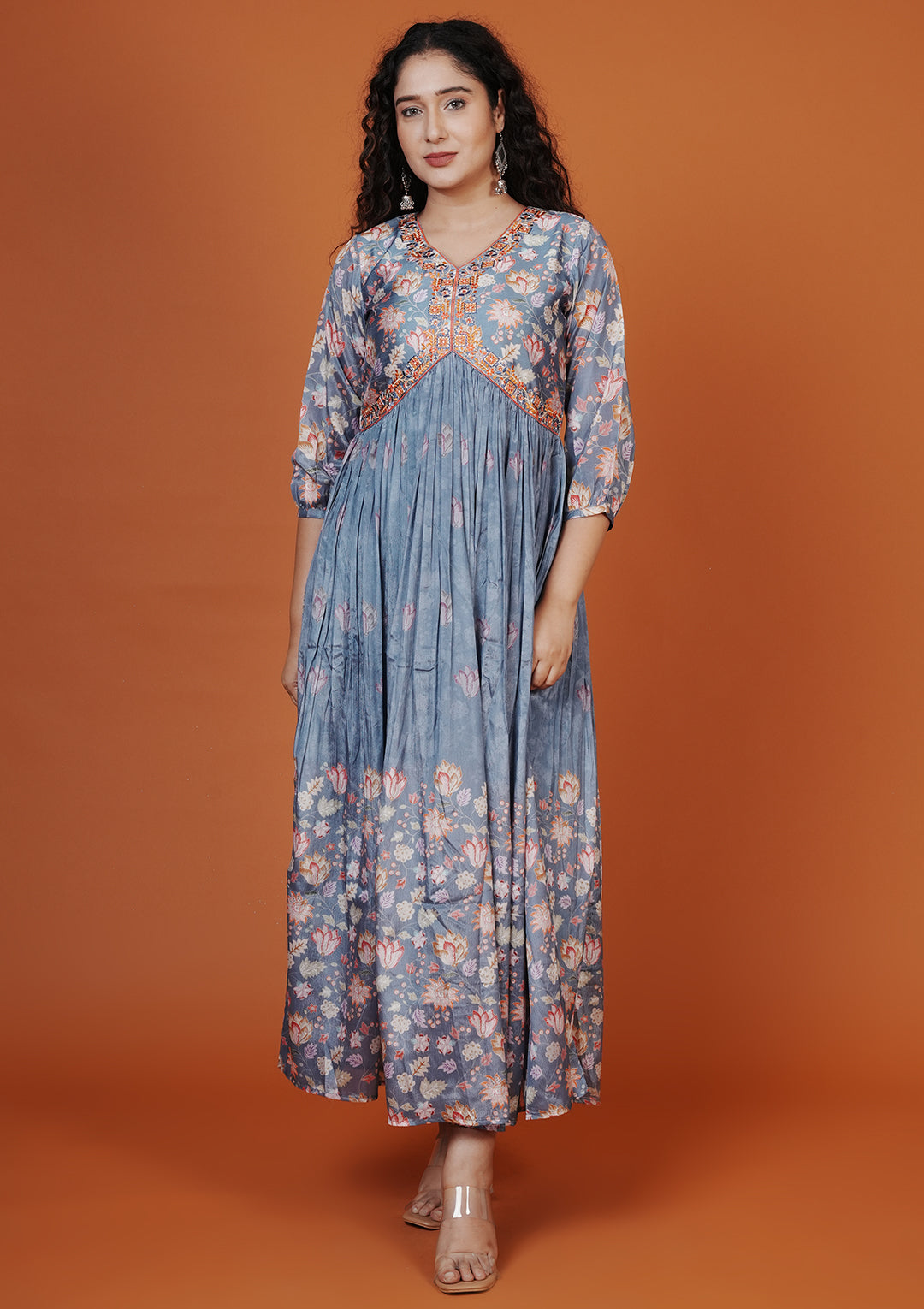 Digital Grey Floral Printed – Indian Princess